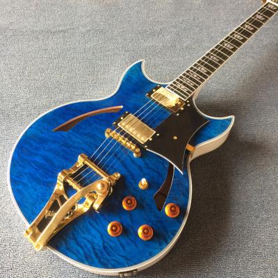 China Jazz Electric Guitar with Bigsby 22 Fret Ebony Fingerboard Mahogany Body Quilted Maple Trans Blue Burst for sale