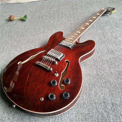 China 6 String Hollow Body Electric Guitar Mahogany Body Rosewood Fingerboard 22 Fret Wine Red for sale