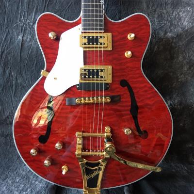 China Grand Transparent Red Gold Tremolo 333 Jazz Electric Guitar Quilted Maple Top 22 Fret for sale