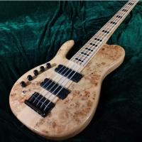 China Custom Natural Burl One Piece Neck Through 5 Strings Left Handed Electric Bass Guitar for sale