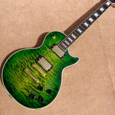 China Custom LP Electric Guitar Green Flame Maple Top Mahogany Body 22 Fret Gold Hardware for sale
