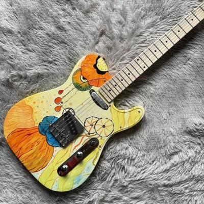 China Custom Fender Style TLEE Electric Guitar Yellow Lotus Maple Fretboard Fixed Bridge 22 Frets for sale