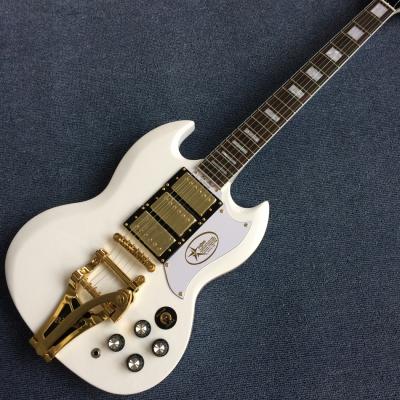 China New Style SG Electric Guitar 3 Pickups Tremolo Mahogany Body Rosewood Fingerboard 22 Fret White for sale