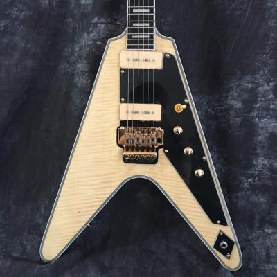 China Mahogany Flying V Electric Guitar 22 Fret Ebony Fingerboard Natural Color for sale
