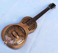 China Custom Copper Finish Vintage Golden Brass Electric Parlor Resonator Guitar 6 String for sale