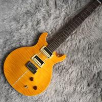 China Custom Flamed Maple Top Electric Guitar Bird Inlay Chrome Hardware Yellow PRS Style 6 String for sale