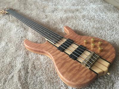 China Custom 5 String Neck Through Body Electric Bass Guitar Mahogany Body 24 Fret Golden Hardware for sale