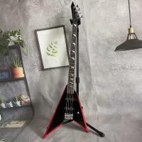 China Custom 4 String V Shape Black Body Electric Bass Guitar Rosewood Fretboard 34 Inch Scale for sale