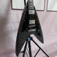 China Custom V Shape Electric Guitar Closed Pickups Mahogany Body Neck Metallic Grey Silver 6 String for sale