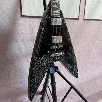 China Custom V Shape Electric Guitar Closed Pickups Mahogany Body Neck Metallic Grey Silver 6 String for sale