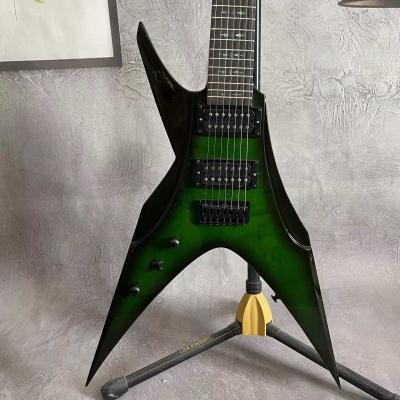 China Custom 7-String Left-Hand Electric Guitar H-H Pickups Flamed Maple Top Green Burst for sale