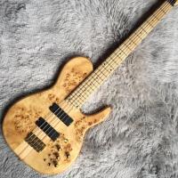 China Custom 5 String Neck Through Body Electric Bass Guitar Burl Maple Top 24 Fret for sale