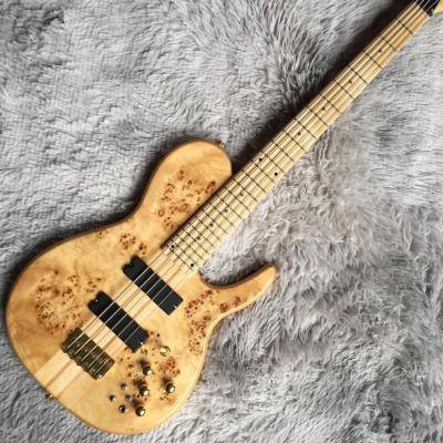 China Custom 5 String Neck Through Body Electric Bass Guitar Burl Maple Top 24 Fret for sale