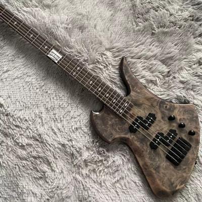 China Custom 5 String Neck Through Body Electric Bass Guitar Burl Maple Top Special Body for sale