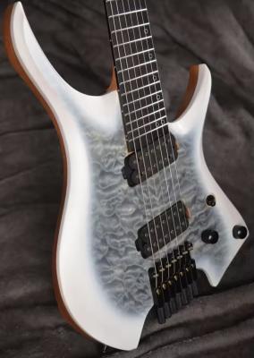 China 2025 Fanned Frets 7 String Headless Electric Guitar White Eye Poplar 5-ply Roasted Maple for sale