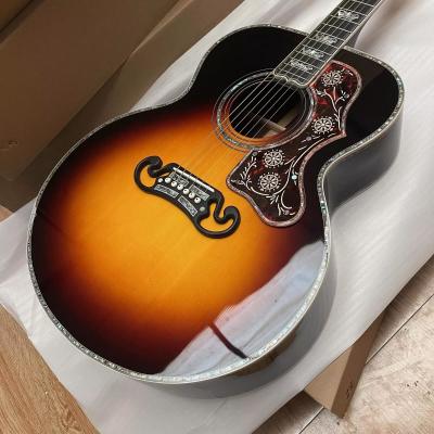 China Custom Sunburst SJ200 All Solid Wood Jumbo Acoustic Guitar 20 Fret Ebony Fingerboard for sale