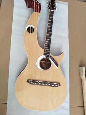 China 20 Strings Double Neck Acoustic Harp Guitar with EQ Mahogany Body Rosewood Fingerboard for sale