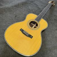 China Custom Logo on Headstock, Solid Spruce OM Body Solid Rosewood Back Side Acoustic Electric Guitar Abalone Binding for sale