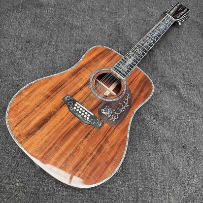 China Custom 6/12 Strings Solid KOA Back Side Abalone Binding Acoustic Guitar with Customized Logo in Abalone for sale