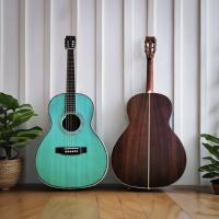 China Custom O28 Parlor Acoustic Guitar Solid Rosewood Back Sides 45mm Nut Satin Blue Finish for sale