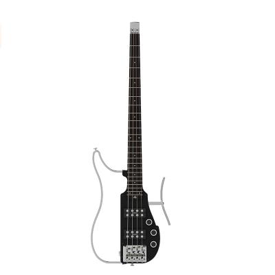 China Custom CNC Aluminum 4 String Headless Travel Electric Bass 34 Inch Scale Active HH Pickups for sale