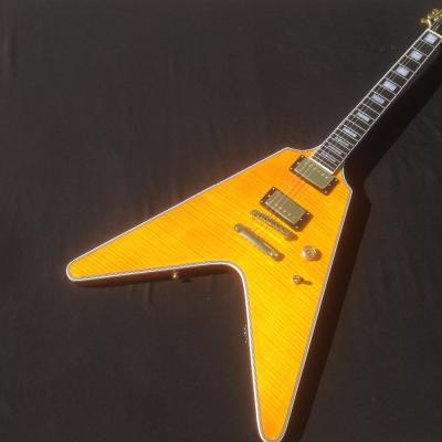 China Flying V Electric Guitar Mahogany Body 22 Fret Yellow Finish Custom Colors for sale