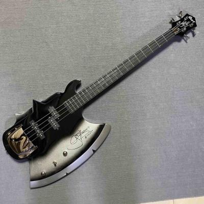 China Custom 4 String Axe Bass Electric Guitar Gene Simmons Style Rosewood Fretboard Black 34 Inch Scale for sale