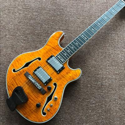 China Custom F Hollow Body Jazz Electric Guitar Double Tiger Flame Vibrato System 22 Frets for sale