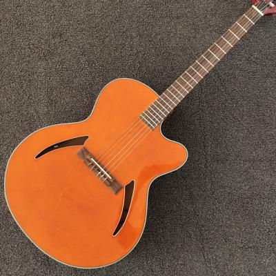 China 6 strings Guitar in Orange Color,Red Back and Side,Side Pickup,Hollow Body for sale