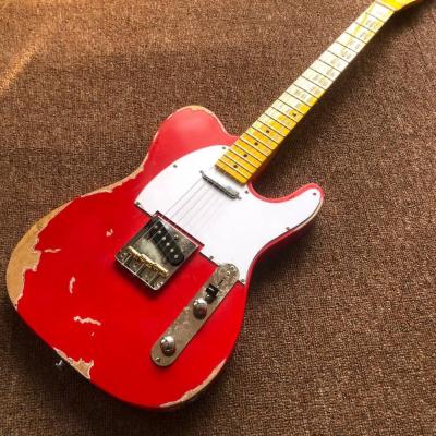 China Handmade TL Electric Guitar Relic Red Mahogany Body Maple Neck 24 Fret Brazil Wood Bow for sale