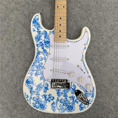 China Blue and White Porcelain Tele Electric Guitar 22 Fret Basswood Body Mahogany Neck Rosewood Fingerboard for sale