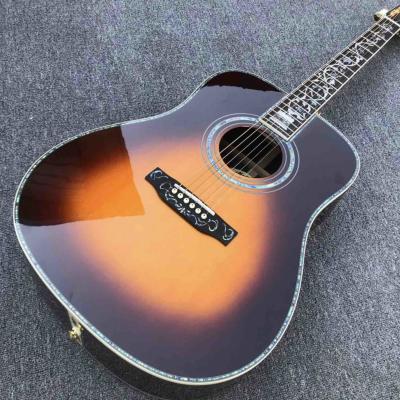 China 41 inch D Style Solid Wood Acoustic Guitar Sunburst Ebony Fingerboard Abalone Binding for sale