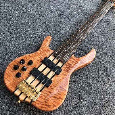 China Ken Smith Style 6 String Electric Bass Guitar Burst Maple Top Active Pickups Golden Hardware 22 Fret for sale