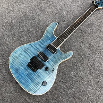 China Light Blue Quilted Flame Maple Mayones Electric Guitar 6 Strings 22 Fret Neck Through Body for sale