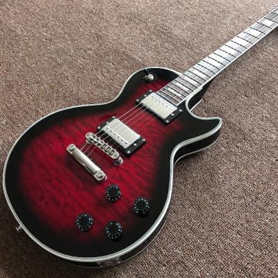 China Electric Guitar Vintage Red Burst Quilted Maple Top 22 Fret Chrome Hardware LP Style for sale