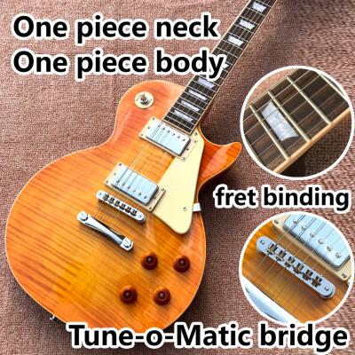 China Custom One Piece Neck Mahogany Electric Guitar 22 Fret Tune-o-Matic Bridge Tiger Flame for sale