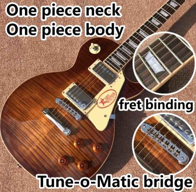 China One Piece Neck Mahogany Electric Guitar 22 Fret Tiger Flame Sunburst Tune-O-Matic Bridge for sale