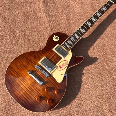 China One Piece Neck One Piece Body Electric Guitar Tiger Flame Sunburst 22 Fret Mahogany Rosewood for sale
