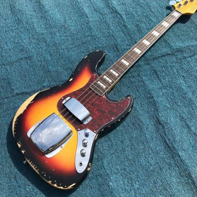 China 1959 Relic Jazz Bass Electric Guitar 4 Strings Sunburst Alder Body Nitrolacquer Finish Aged Hardware for sale