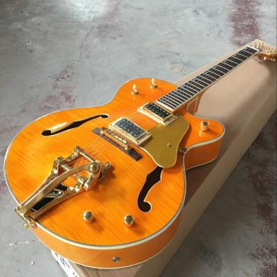 China Tiger Flame Jazz Electric Guitar F-Hollow Body Mahogany 22 Fret Rosewood Fingerboard Orange for sale