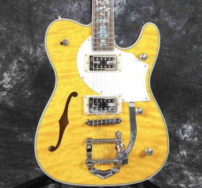 China Grand Custom Special F Hole TL Electric Guitar Quilted Maple Abalone Inlay Bigsby 22 Frets for sale
