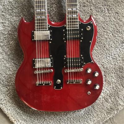 China Custom Double Head SG Electric Guitar 12 String 6 String Wine Red Mahogany Body Rosewood Fretboard Gold Hardware for sale