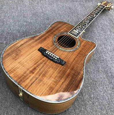 China Aablone Tree Life Cutaway Koa Acoustic Guitar 41 Inch Solid Koa Top Ebony Fingerboard for sale
