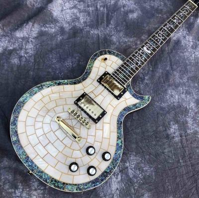 China Custom Abalone Veneer Electric Guitar with Flower Inlays 22 Fret Mahogany Body Gold Hardware for sale