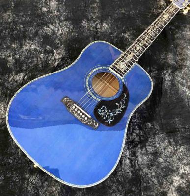 China 41 Inch D45D Style Acoustic Guitar Solid Spruce Top Blue Maple Body Ebony Fingerboard for sale
