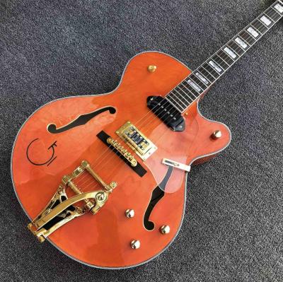 China Electric Jazz Guitar Hollow Body Maple 22 Fret Gold Bigsby Bridge Brazil Wood Bow for sale
