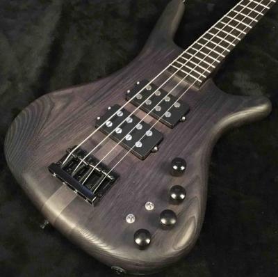 China 4 Strings Bass Guitar Transparent Black Mahogany Body Maple Neck 22 Fret Passive Pickup for sale
