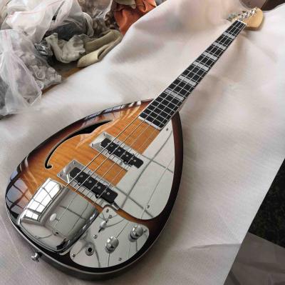 China 4 Strings Bass Half Hollow Body with Tiger Stripe Vox Electric Guitar Bass 22 Fret Mahogany for sale