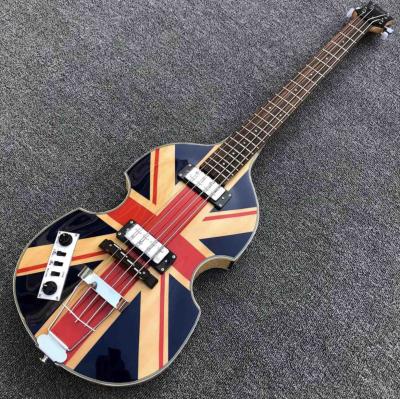 China Custom British Flag Hofner Violin 4 String Electric Bass Guitar BB2 Icon Series Flame Maple Vintage CT Bass for sale