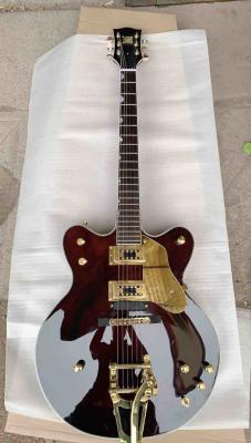 China Custom Semi Hollow Jazz Electric Guitar 22 Fret Mahogany Body Gold Hardware Wine Brown for sale